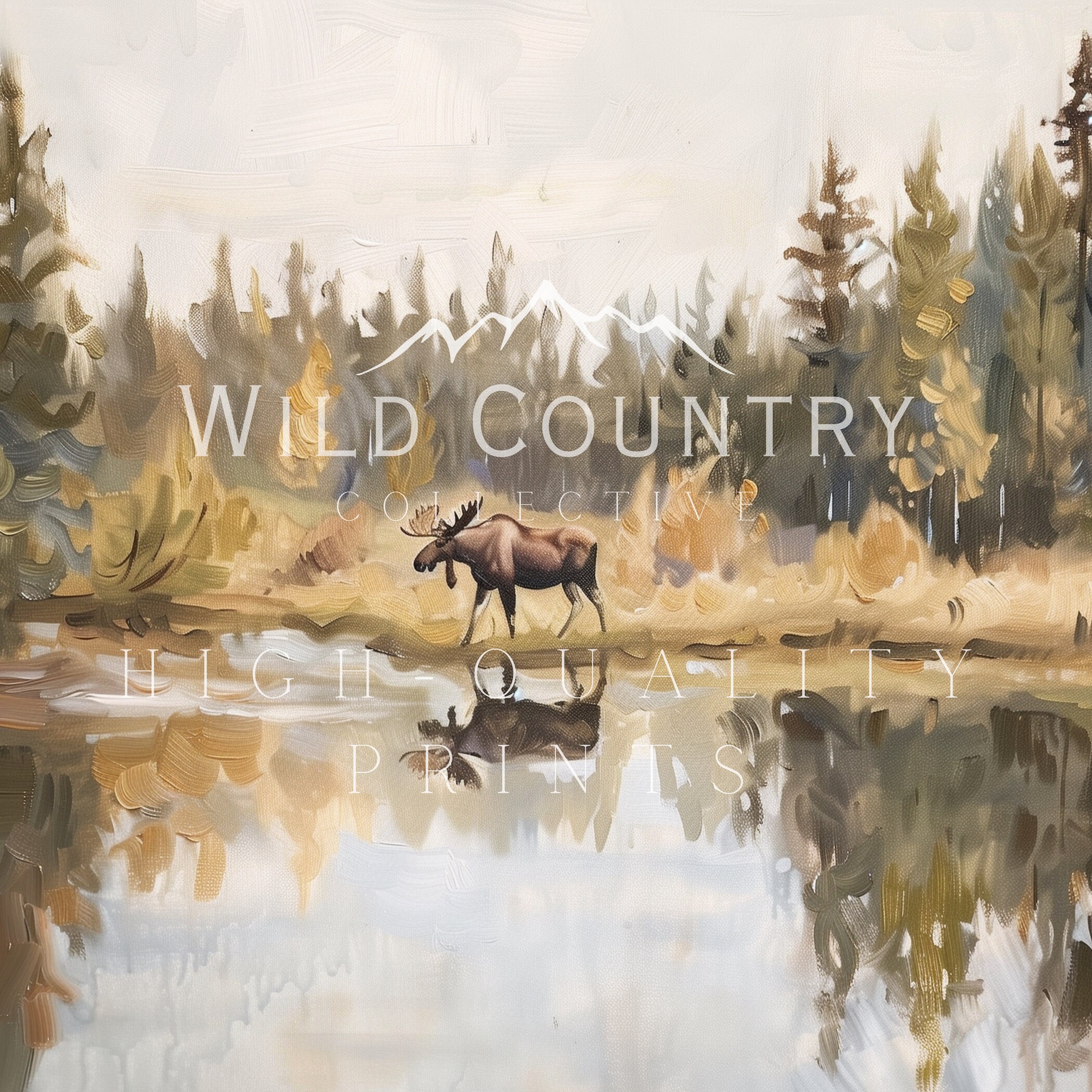 Printable Hidden Moose Wall Art, Rustic Moose Oil Painting, Montana ...