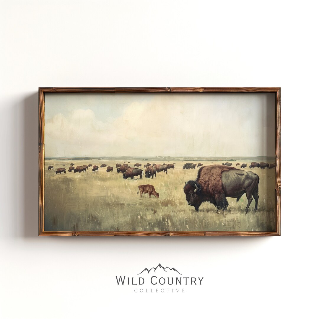 Bison Herd Poster Print, American Bison Painting, Western Wall Art ...