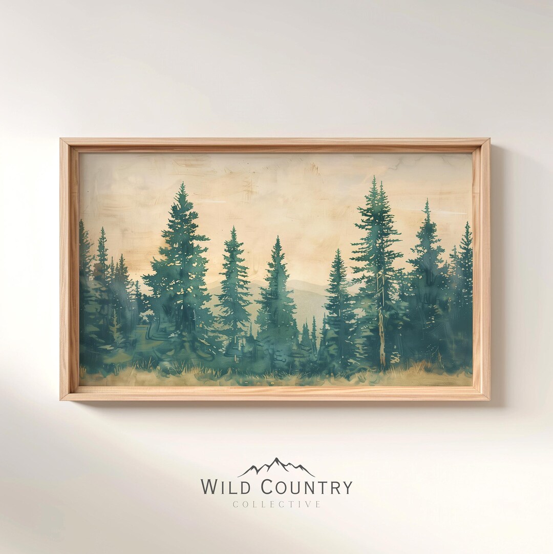 Watercolor Pine Trees Painting, Evergreen Pine Tree Wall Art, Minimal ...