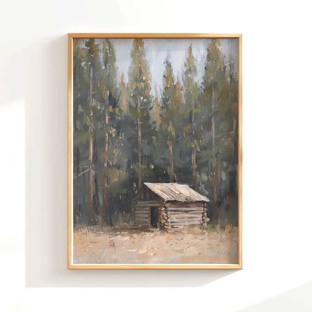Printable Log Cabin Wall Art, Cabin in the Woods Print, Evergreen Pine ...