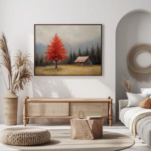 Red Maple Tree Print, Rustic Cabin Wall Decor, Maple Tree Wall Art ...