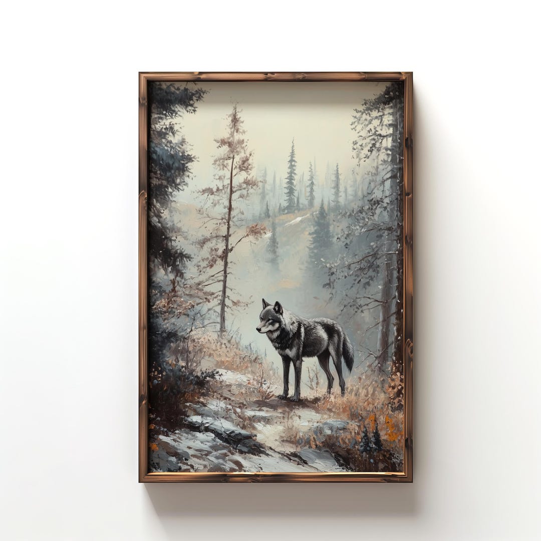 Vintage Wolf Art Print, Dark Pine Tree Wall Art, Antique Wolf Decor ...