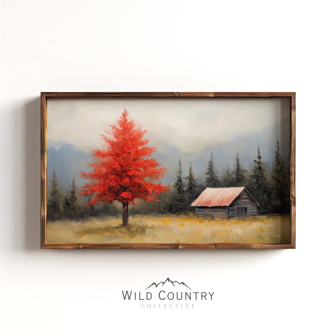 Printable Red Maple Tree Painting, Vintage Fall Leaves Print, Maple ...