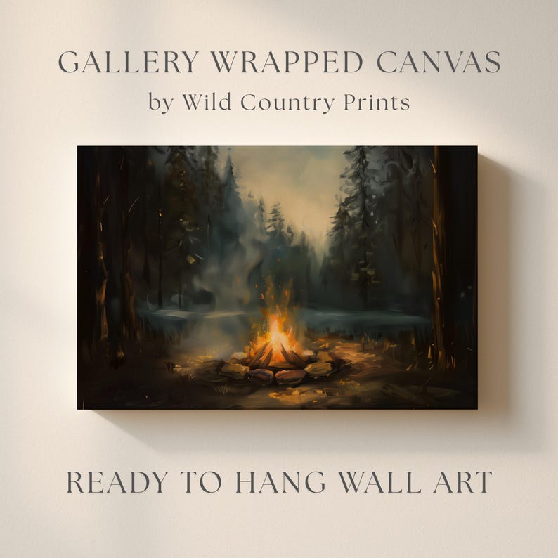 Moody Campfire Matte Canvas Print, Camping Theme Wall Art, Rustic Cabin ...