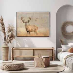 Rustic Mule Deer Buck Print, Deer Landscape Painting, Vintage Woodland ...