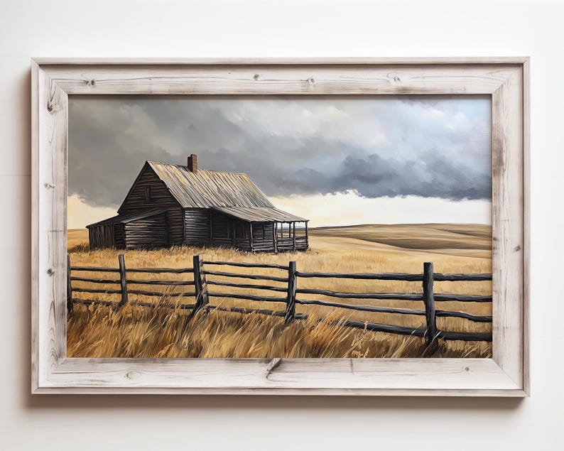 Dark Old Barn Poster Print, Vintage Wooden Barn Oil Painting, Dark ...