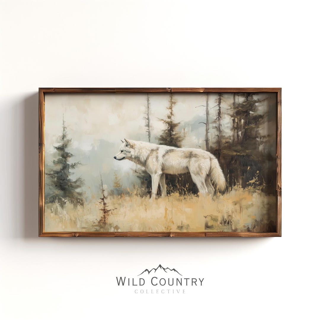 Vintage Wolf Art Print, Rustic Farmhouse Decor, Animal Painting, Pine ...