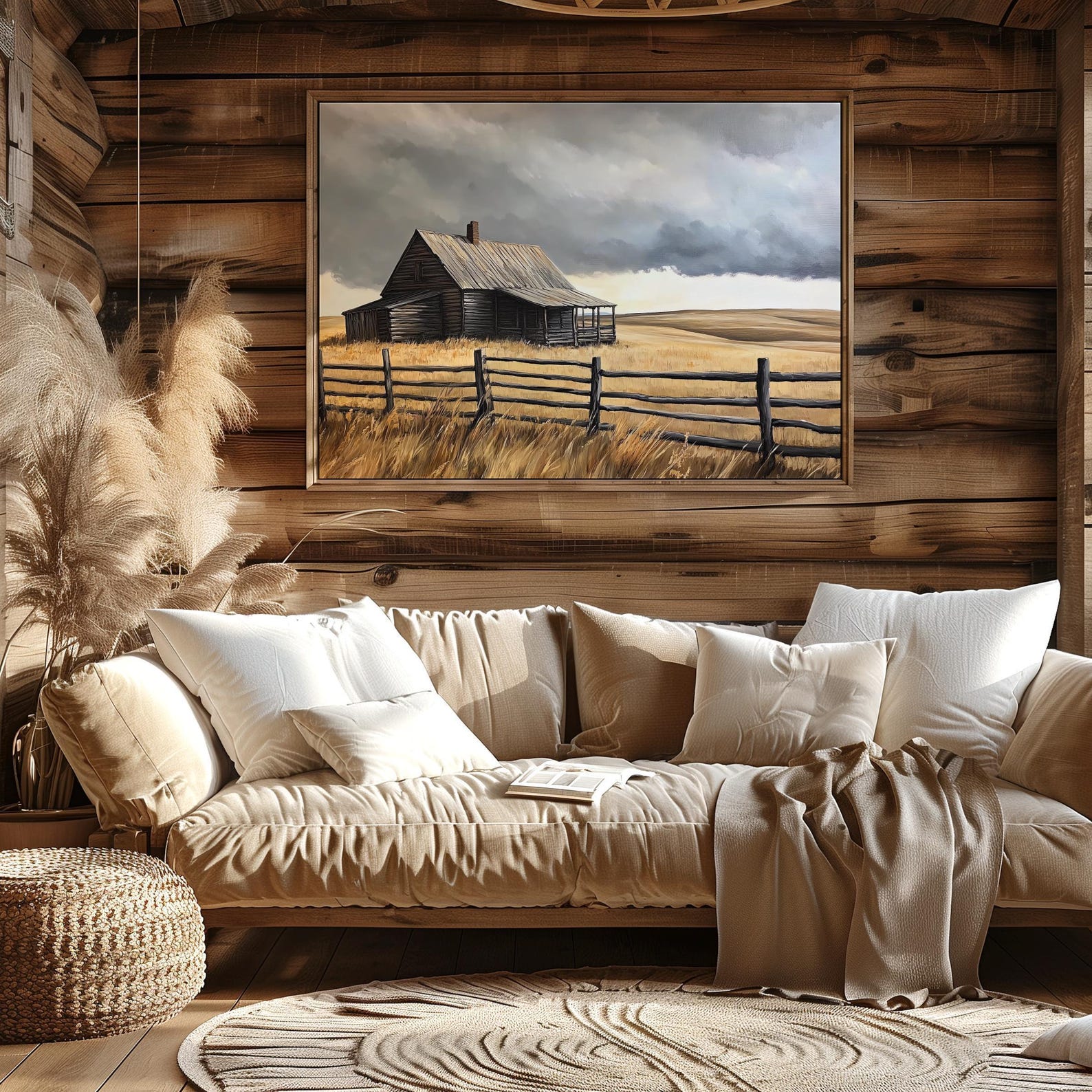 Dark Old Barn Poster Print, Vintage Wooden Barn Oil Painting, Dark ...