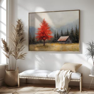Red Maple Tree Print, Rustic Cabin Wall Decor, Maple Tree Wall Art ...