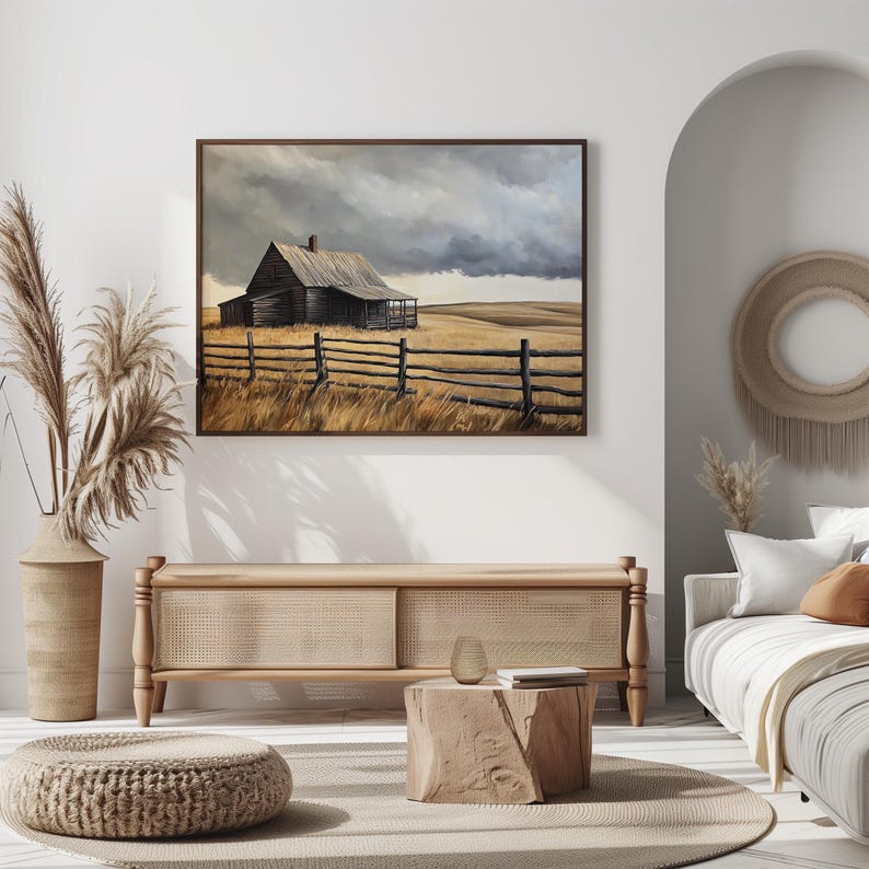 Dark Old Barn Poster Print, Vintage Wooden Barn Oil Painting, Dark ...