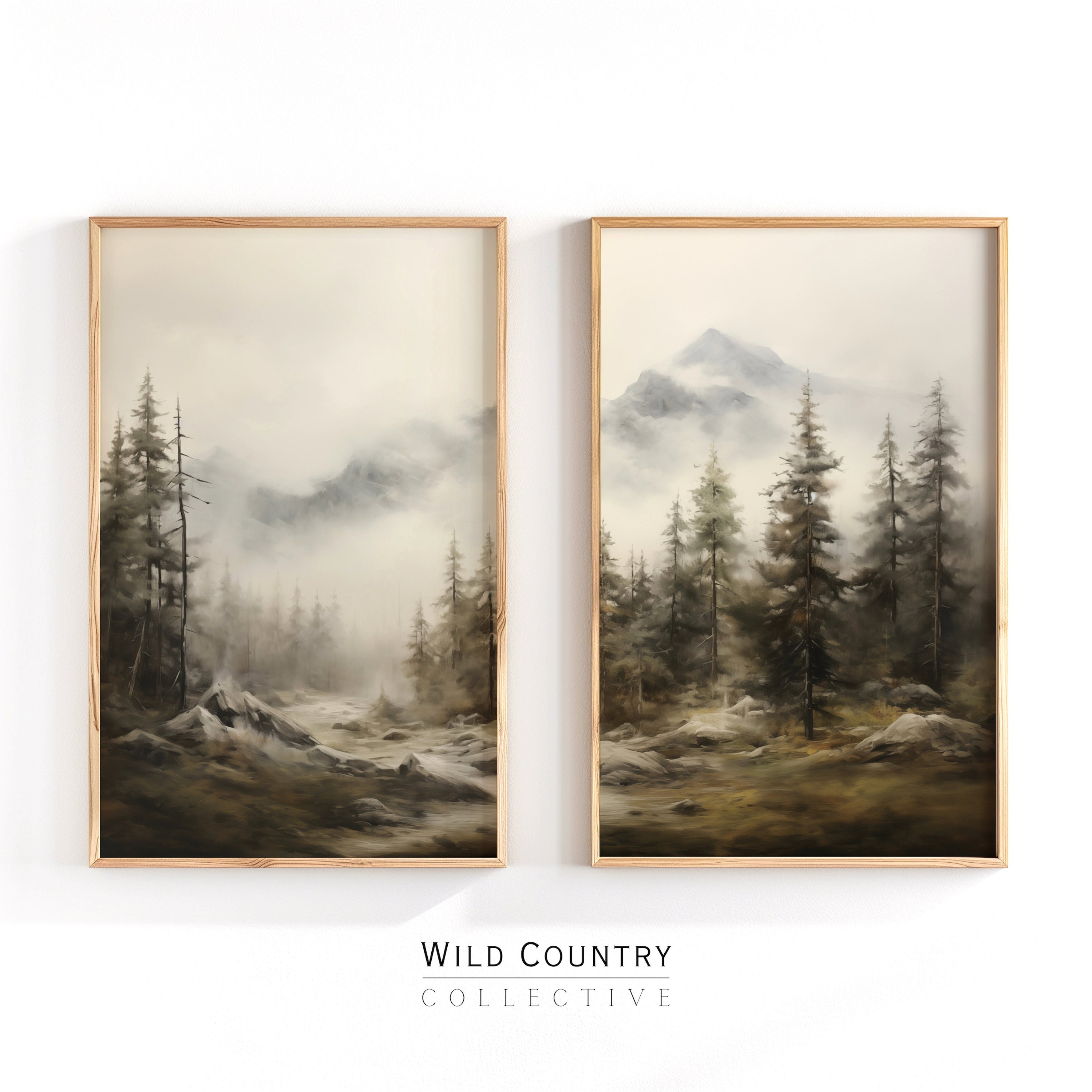 Evergreen Pines Wall Art Set, Pine Tree Diptych, Vintage Pine Tree ...