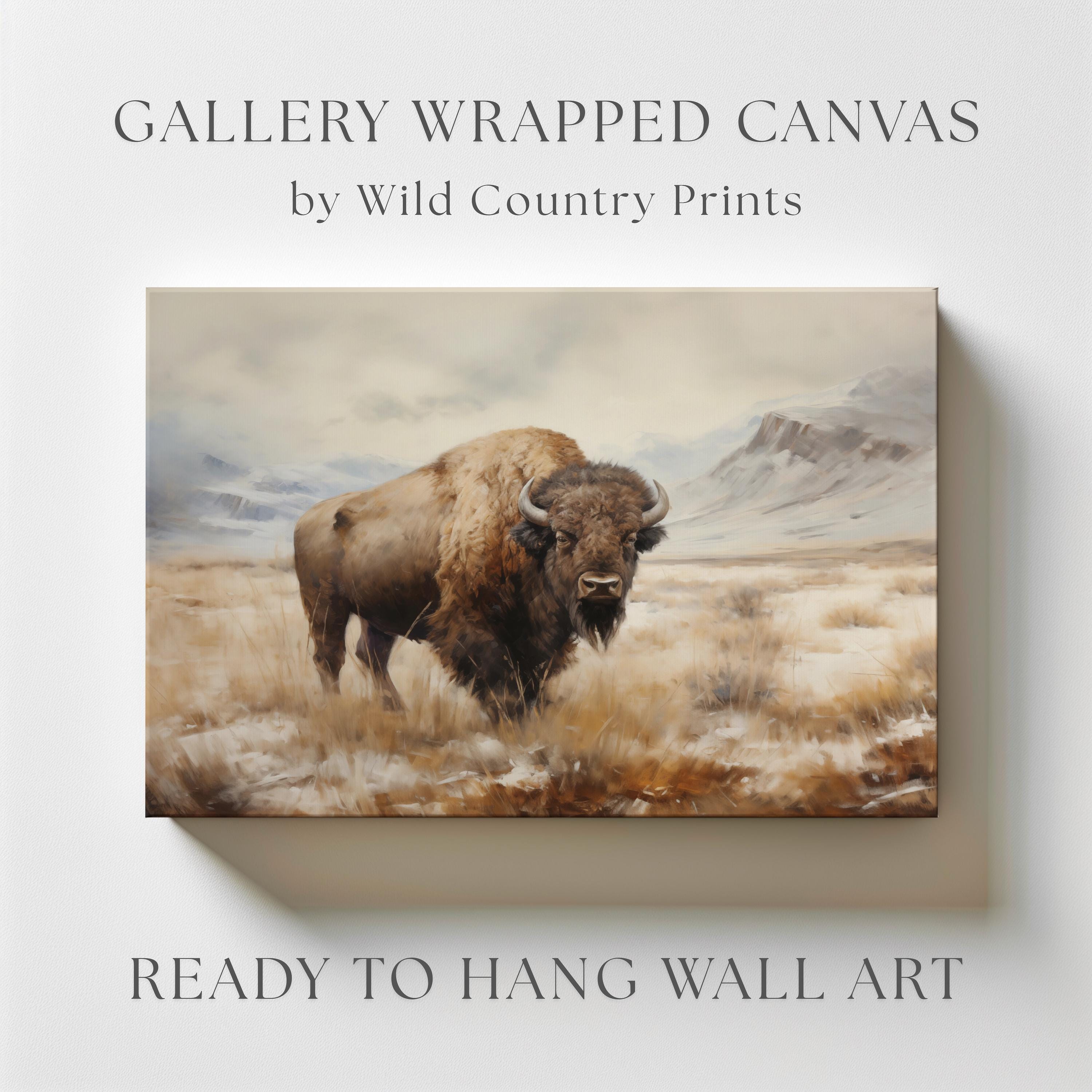 Vintage Buffalo Matte Canvas, American Bison Oil Painting Print on ...
