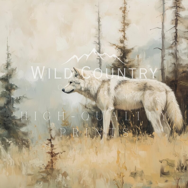 Vintage Wolf Art Print, Rustic Farmhouse Decor, Animal Painting, Pine ...