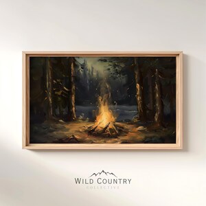 Rustic Campfire Oil Painting, Camping Theme Wall Art, Dark Wall Art ...
