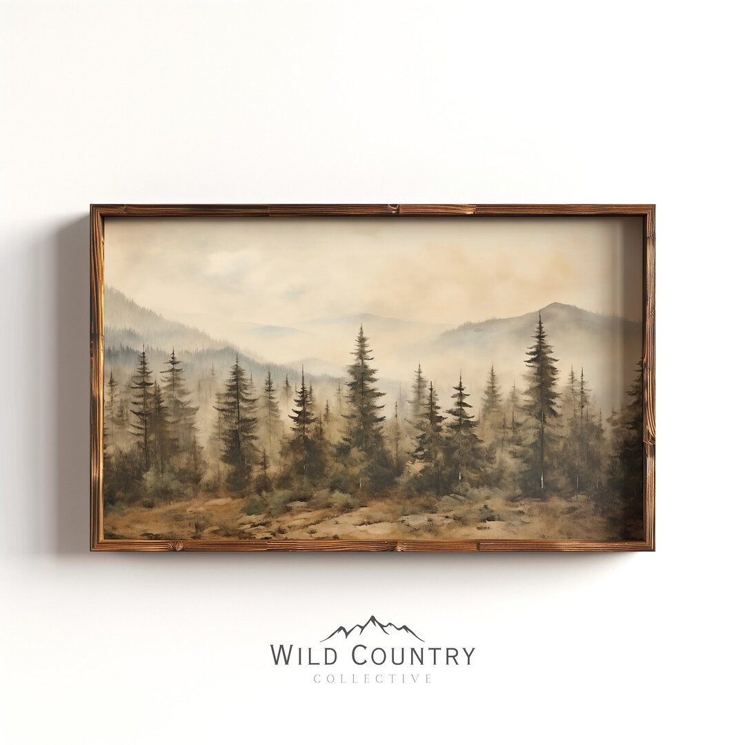 Evergreen Pine Tree Poster, Vintage Forest Painting, Evergreen Tree ...