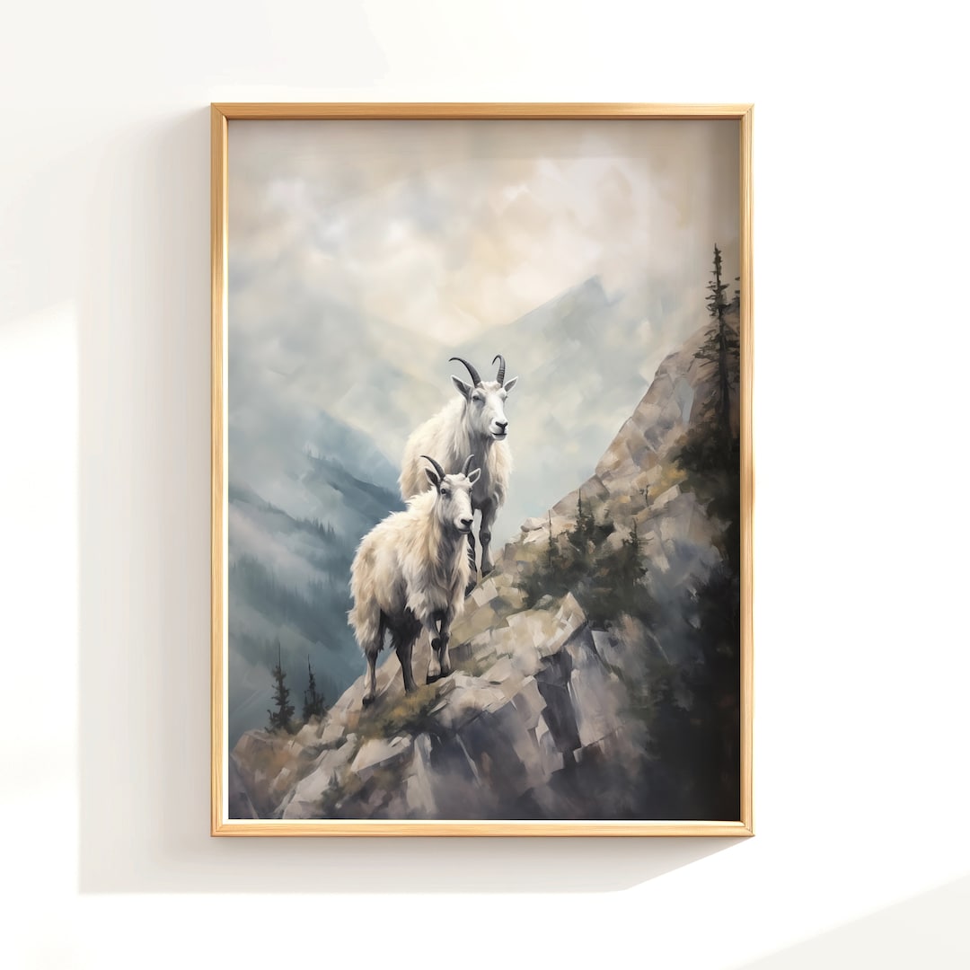 Alpine Mountain Goat Poster, Wildlife Wall Art, Mountain Goat Print ...