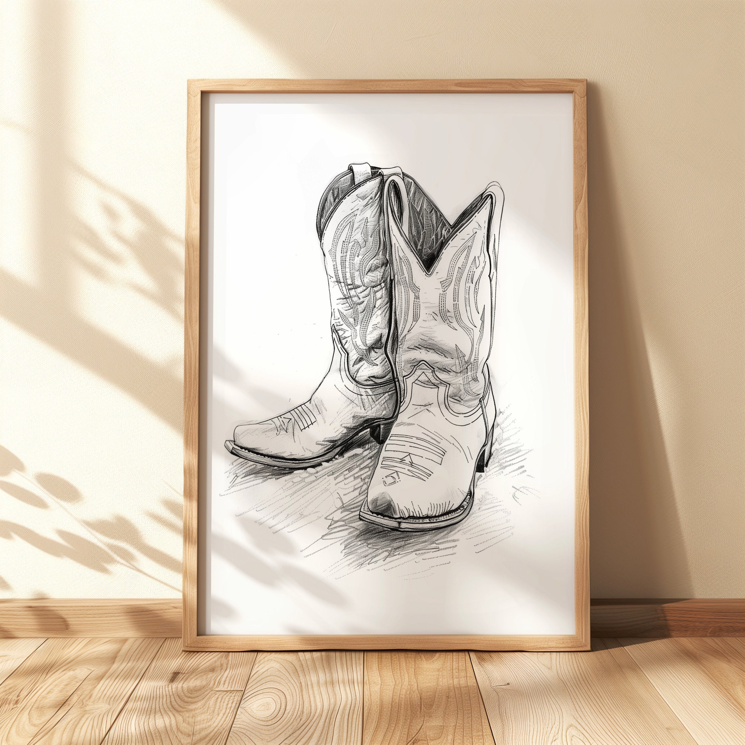 Vintage Cowboy Boots Sketch Drawing, Western Cowboy Poster Print ...