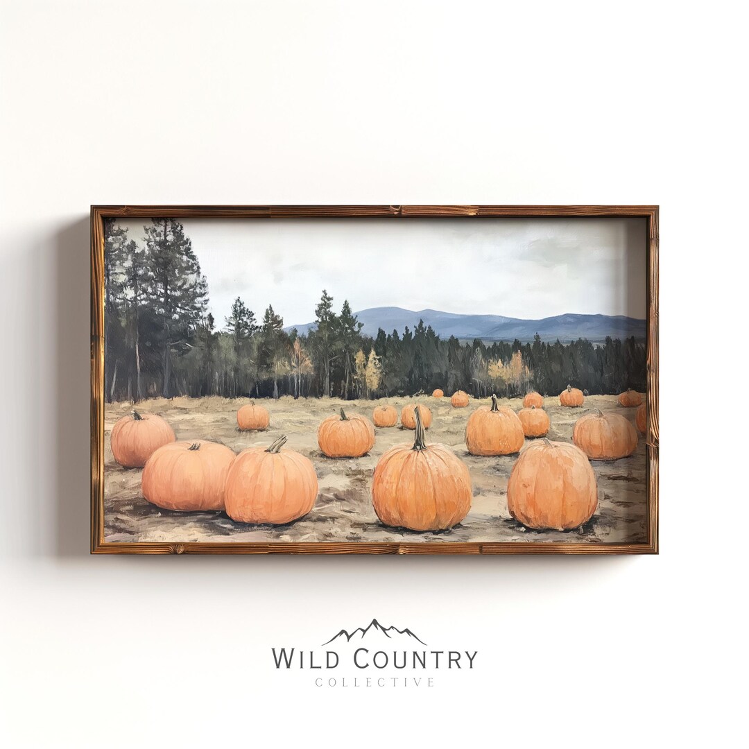 Printable Vintage Pumpkin Patch Painting, Halloween Autumn Wall Art ...