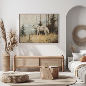 Vintage Wolf Art Print, Rustic Farmhouse Decor, Animal Painting, Pine ...