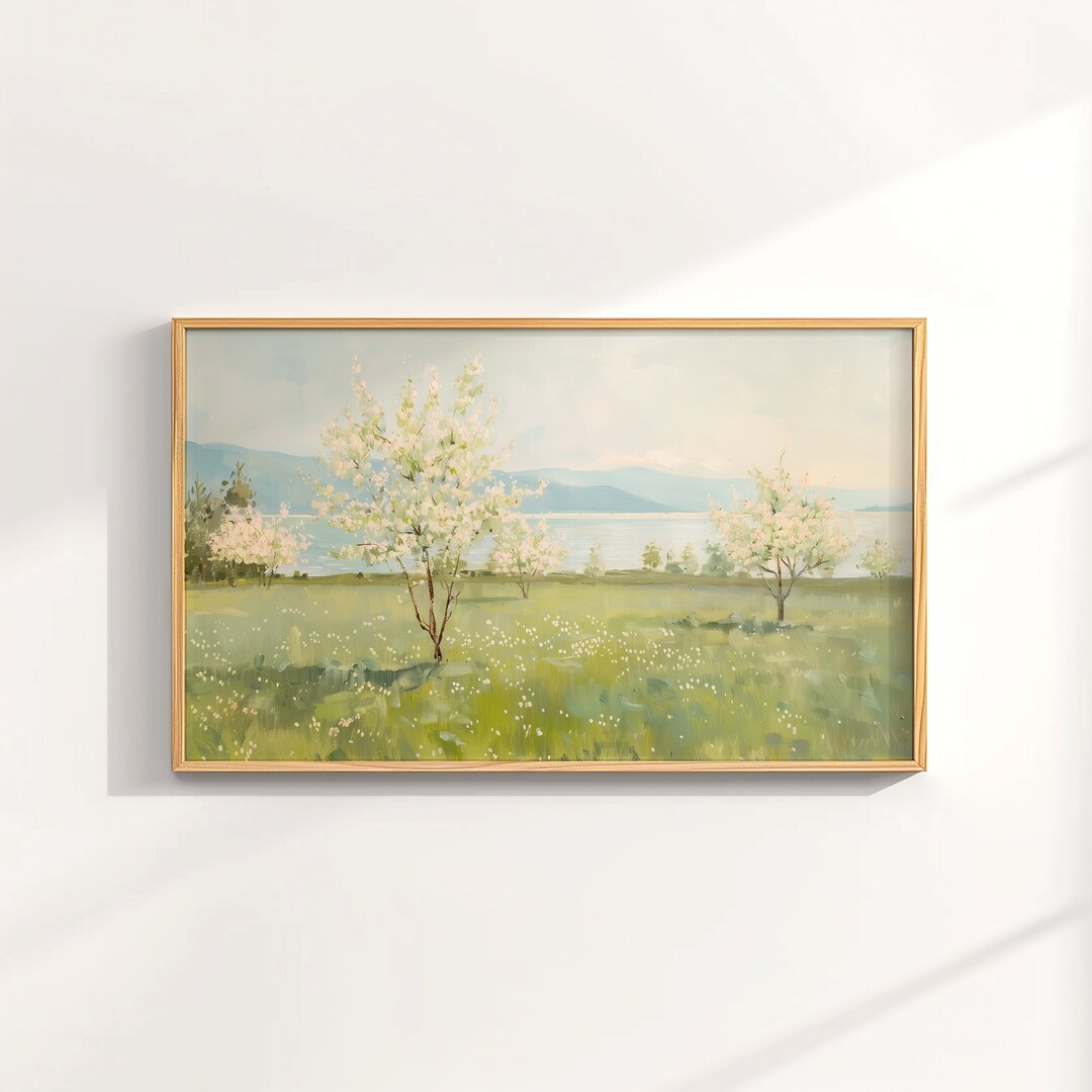Blooming Cherry Orchard Print, Spring Cherry Blossom Forest Wall Art ...