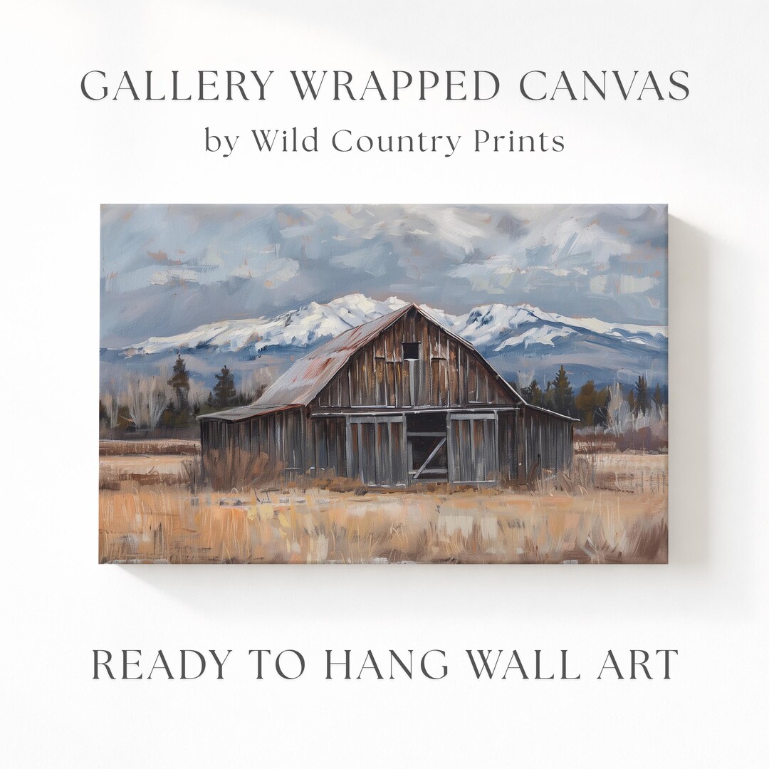 Old Rustic Barn Print on Canvas, Vintage Wooden Barn Art, Mountain ...