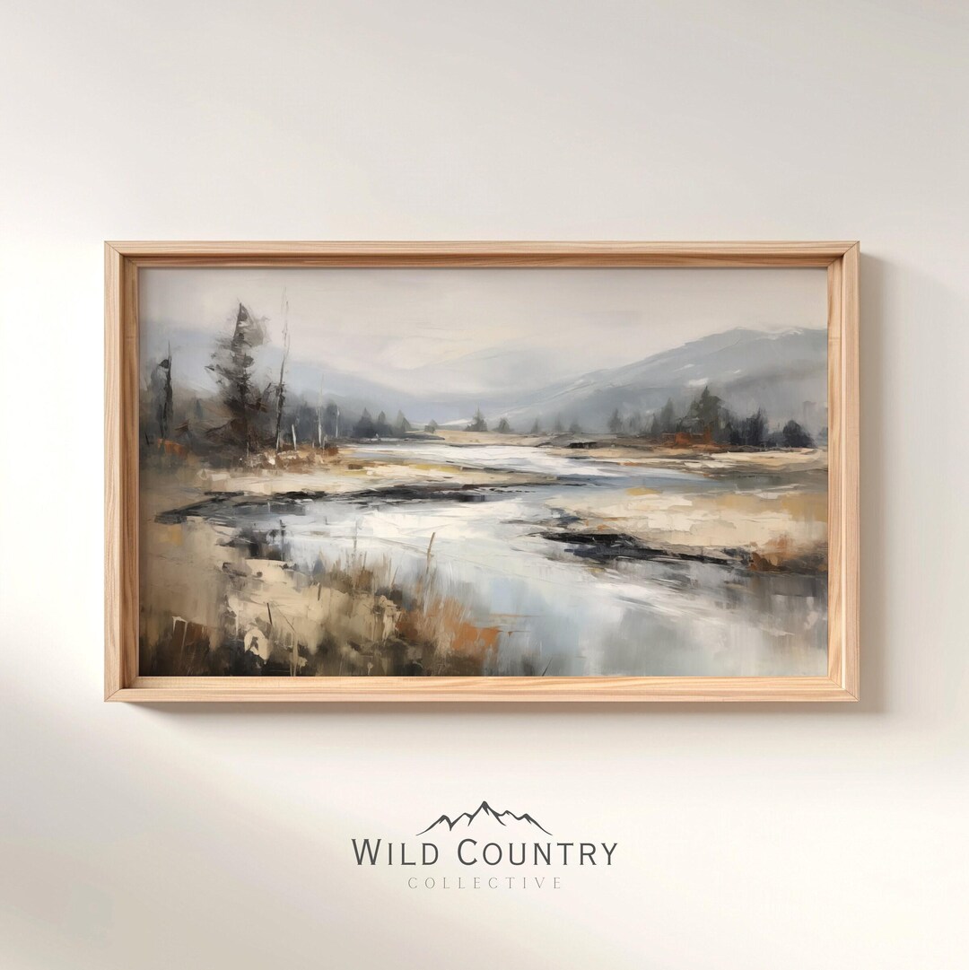 Muted River Oil Painting, Rustic Cabin Decor, River Runs Through It ...