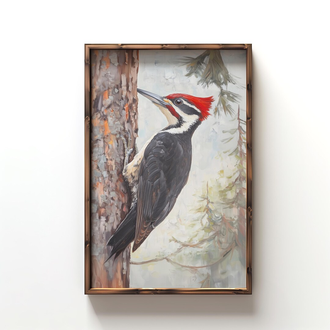 Vintage Pileated Woodpecker Art Print, Stunning Painting of Majestic ...