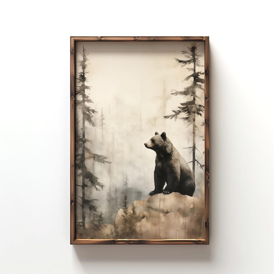 Rustic Black Bear Wall Art Nursery Print Bear Painting Woodland Art ...