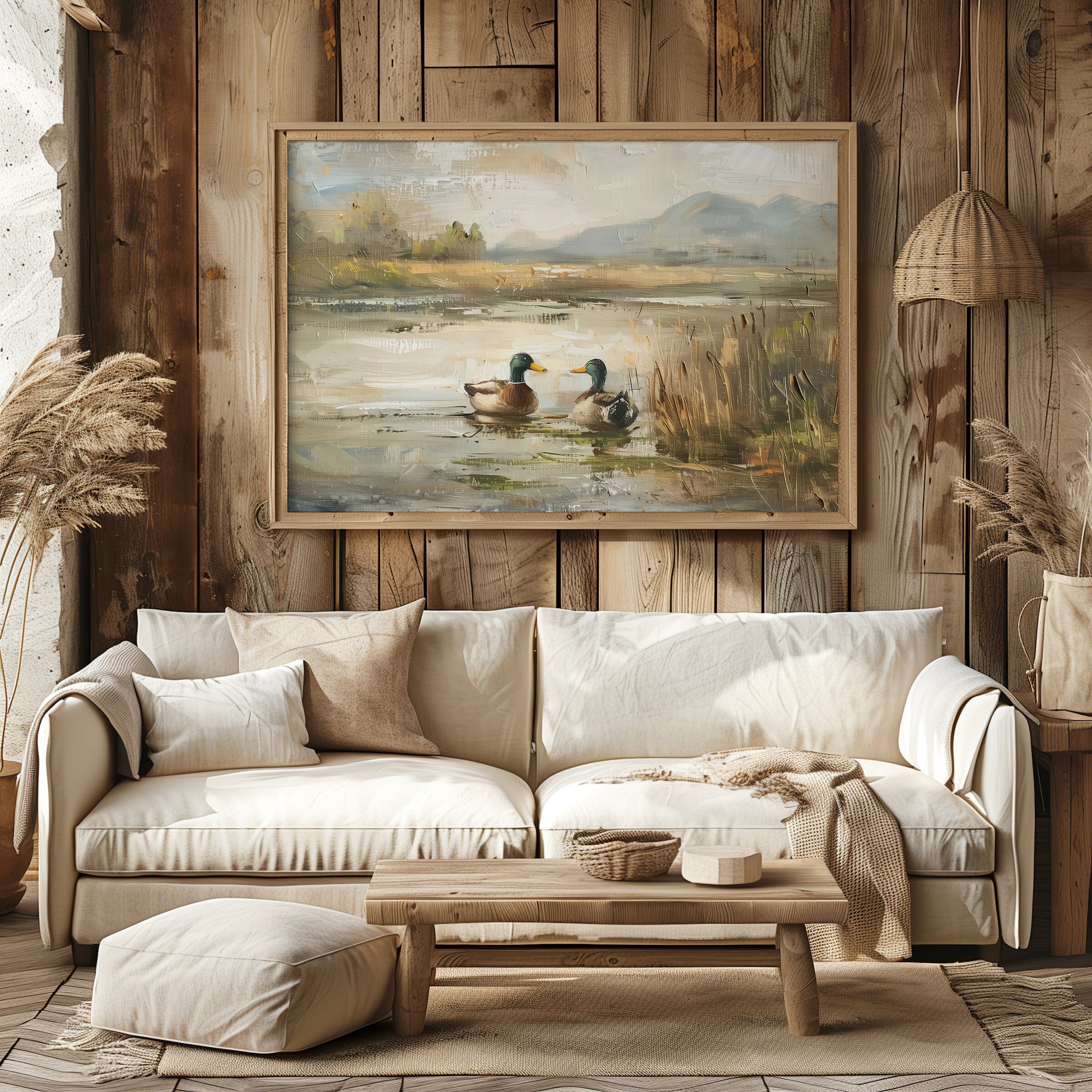 Rustic Mallard Ducks Oil Painting, Woodland Nursery Decor, Vintage ...