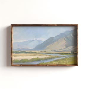 Vintage Blue River Painting, Muted River Poster Print, Light Blue ...