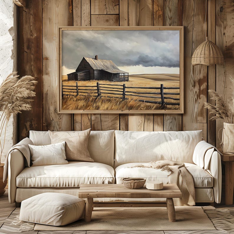 Dark Old Barn Poster Print, Vintage Wooden Barn Oil Painting, Dark ...