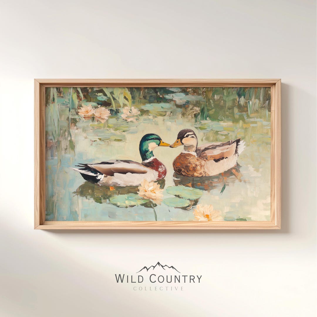 Love Birds Mallard Ducks Oil Painting, His & Hers Gift, Vintage Duck ...