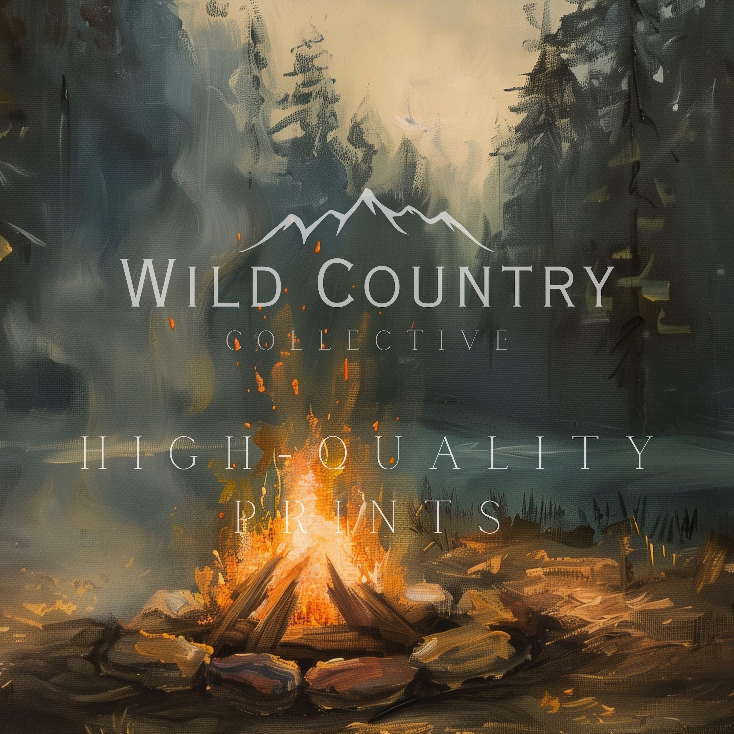 Rustic Campfire Wall Art Print, Vintage Forest Painting, Cabin Wall ...