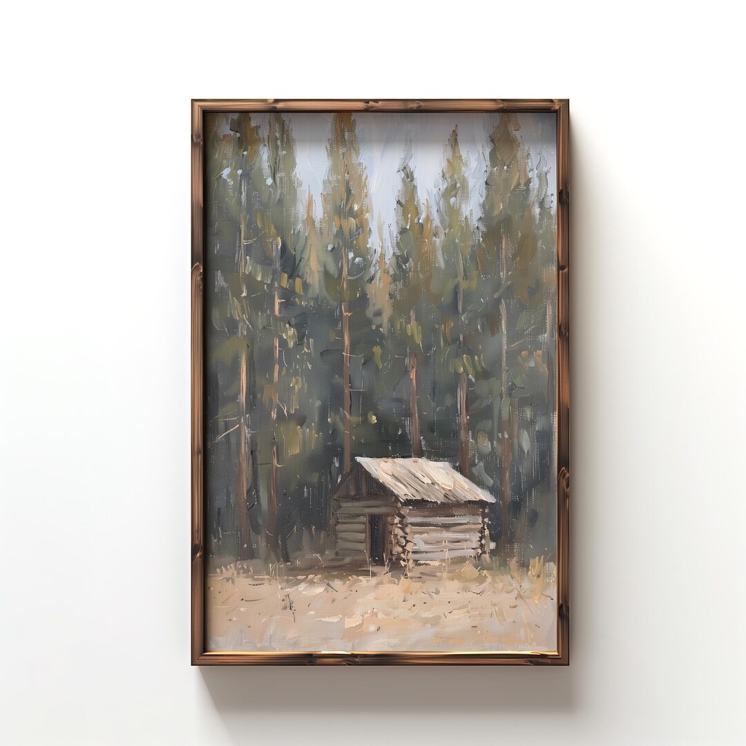 Log Cabin Art Print, Cabin in the Woods Print, Antique Forest Wall Art ...