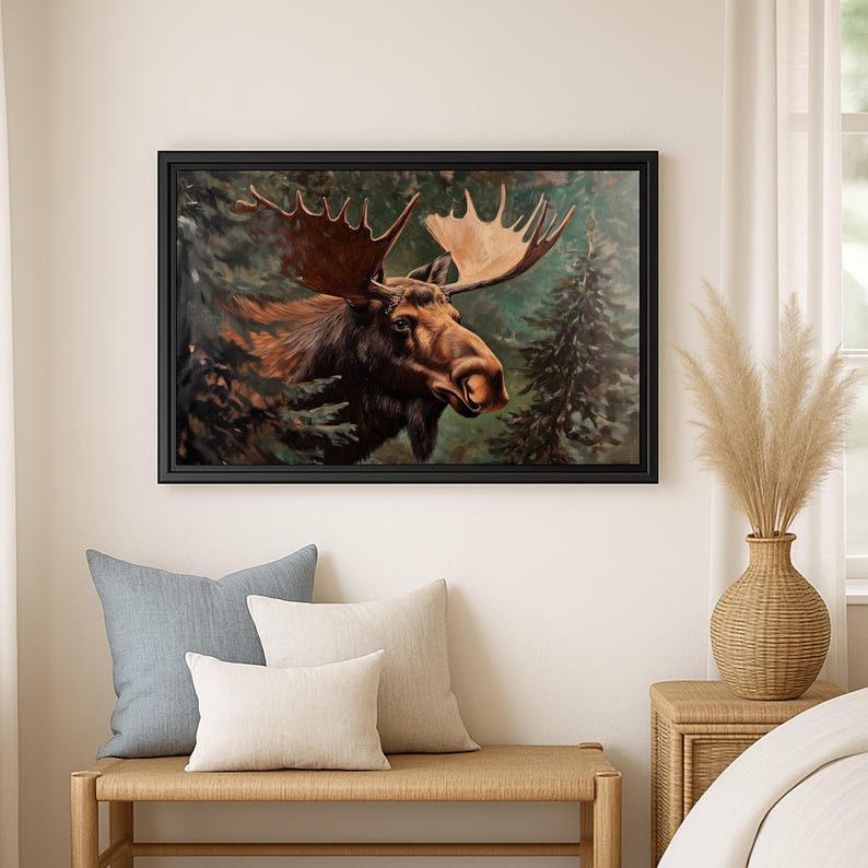 Framed Moose Print Forest Animal Canvas Wildlife Wall Art Moose ...