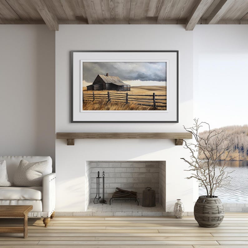 Dark Old Barn Poster Print, Vintage Wooden Barn Oil Painting, Dark ...