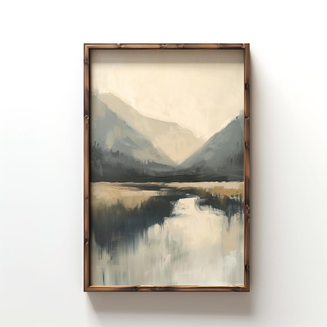 Antique Muted River Painting, Rustic River Poster Print, Vintage Muted ...