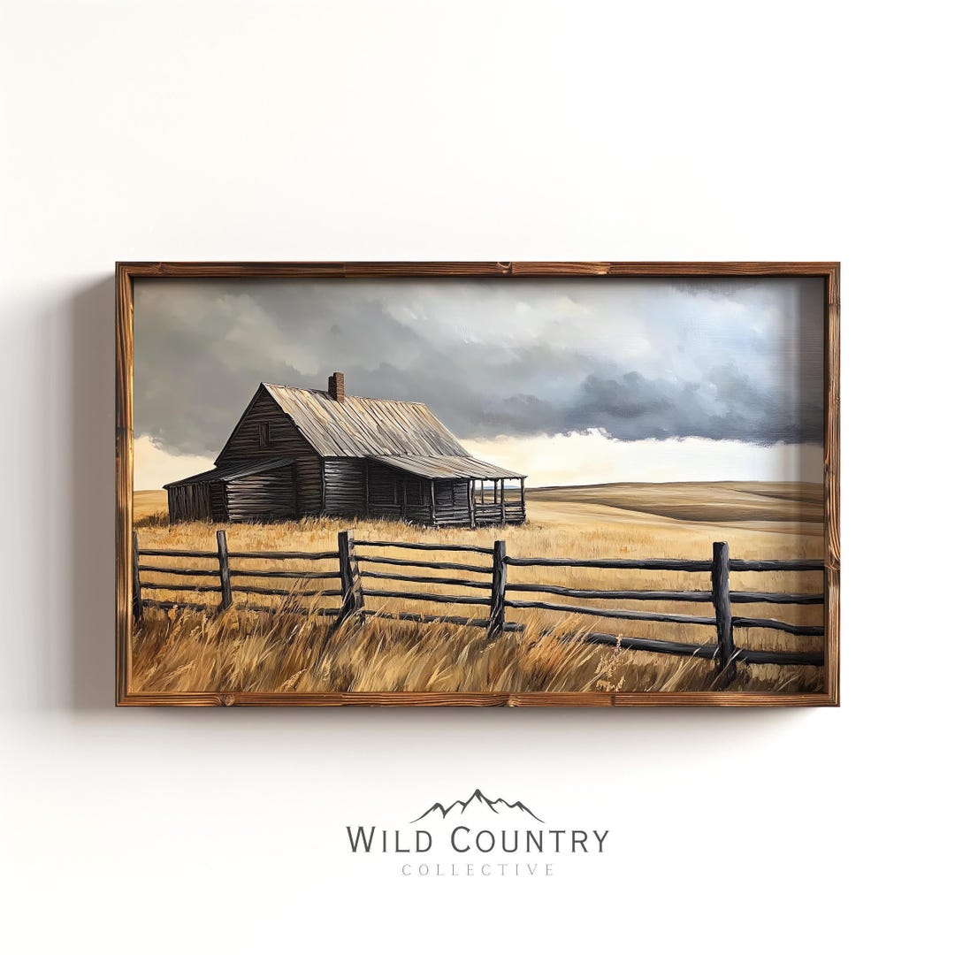 Dark Old Barn Poster Print, Vintage Wooden Barn Oil Painting, Dark ...