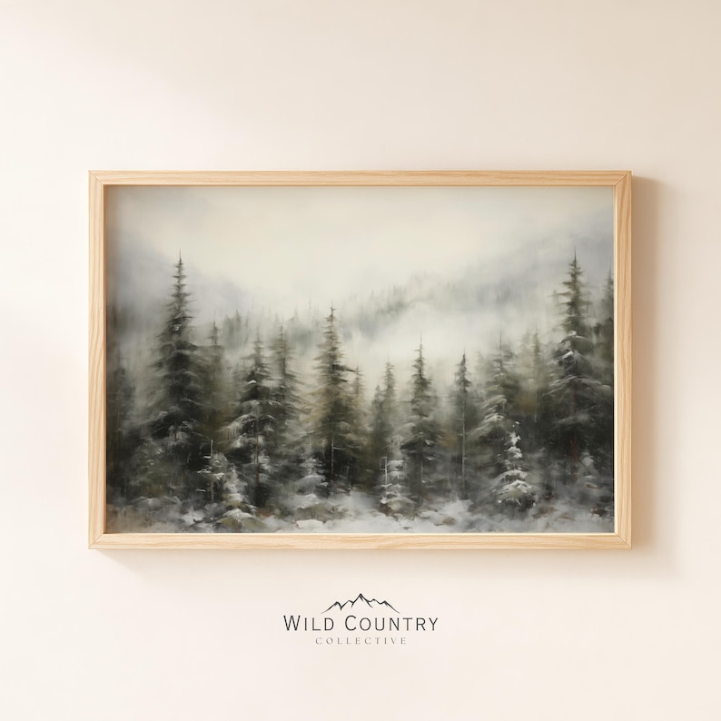 Winter Forest Art Print, Winter Landscape, Snow Covered Pine Tree Print ...