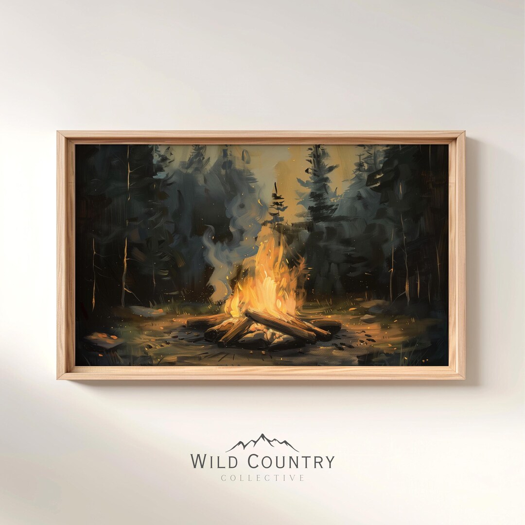 Printable Camping Theme Wall Art, Vintage Forest Print, Rustic Campfire ...