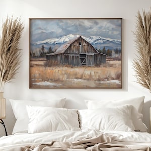 Old Rustic Barn Oil Painting, Vintage Wooden Barn Print, Farm Scenery ...
