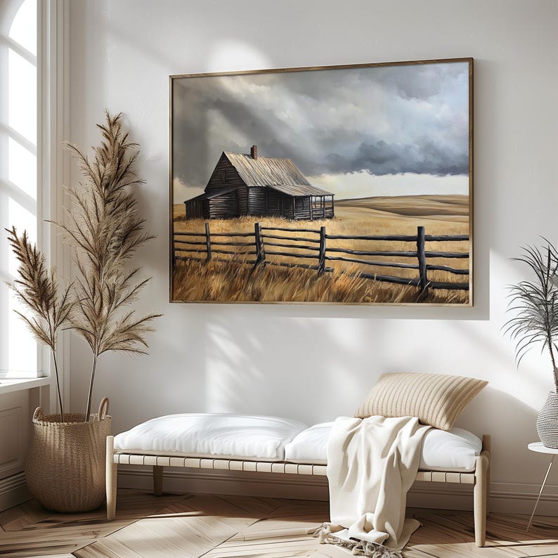 Dark Old Barn Poster Print, Vintage Wooden Barn Oil Painting, Dark ...