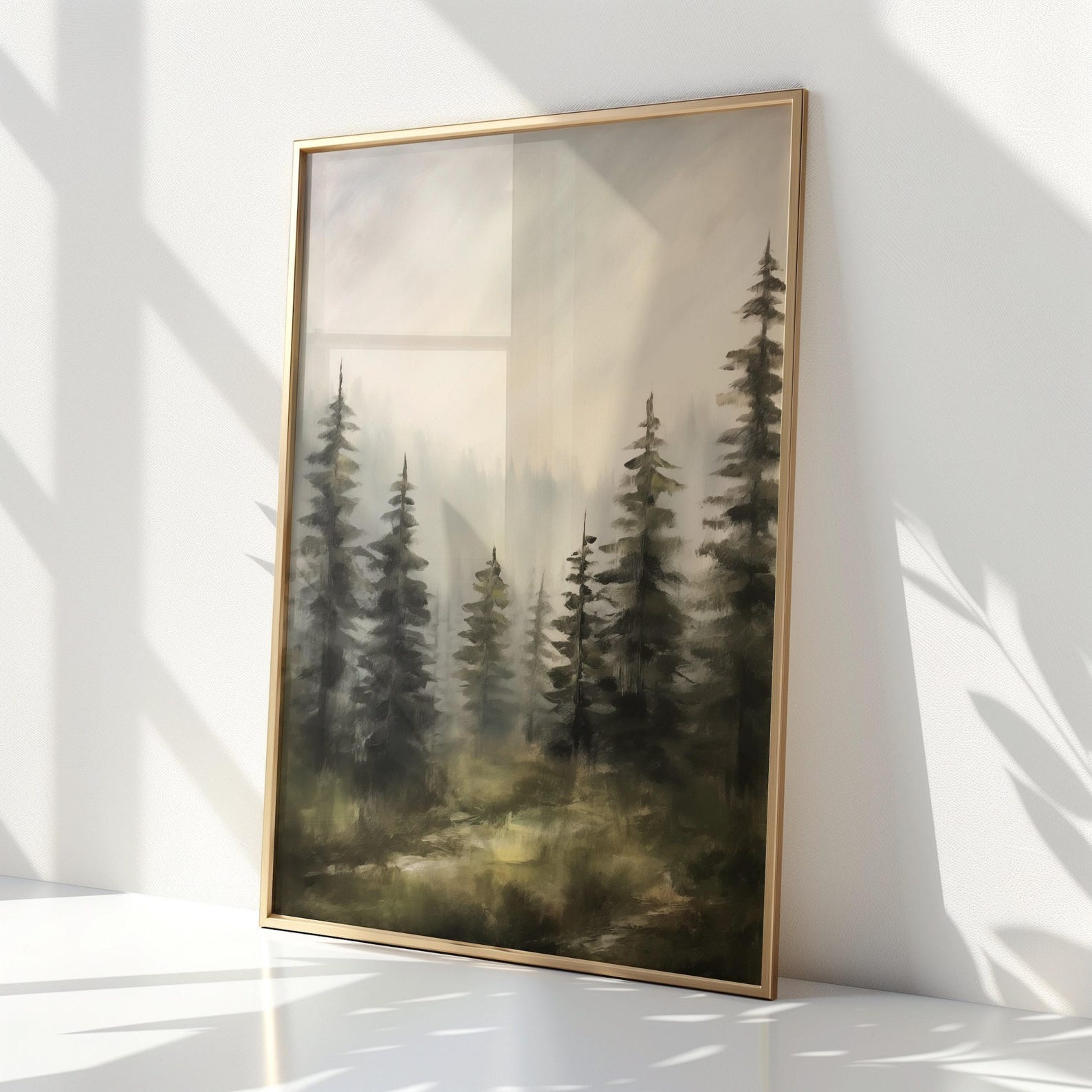 Evergreen Pine Tree Art Print, Foggy Forest Landscape, Mountain Cabin ...