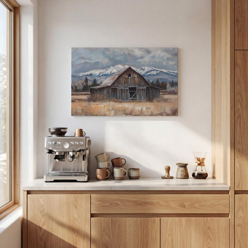 Old Rustic Barn Print on Canvas, Vintage Wooden Barn Art, Mountain ...