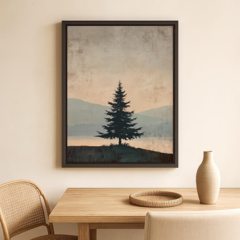 Framed Pine Tree Canvas Print Forest Decor Mountain Home Painting Lake ...