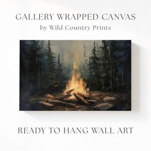 Vintage Campfire Oil Painting, Cabin Wall Decor, Camping Theme Wall Art ...