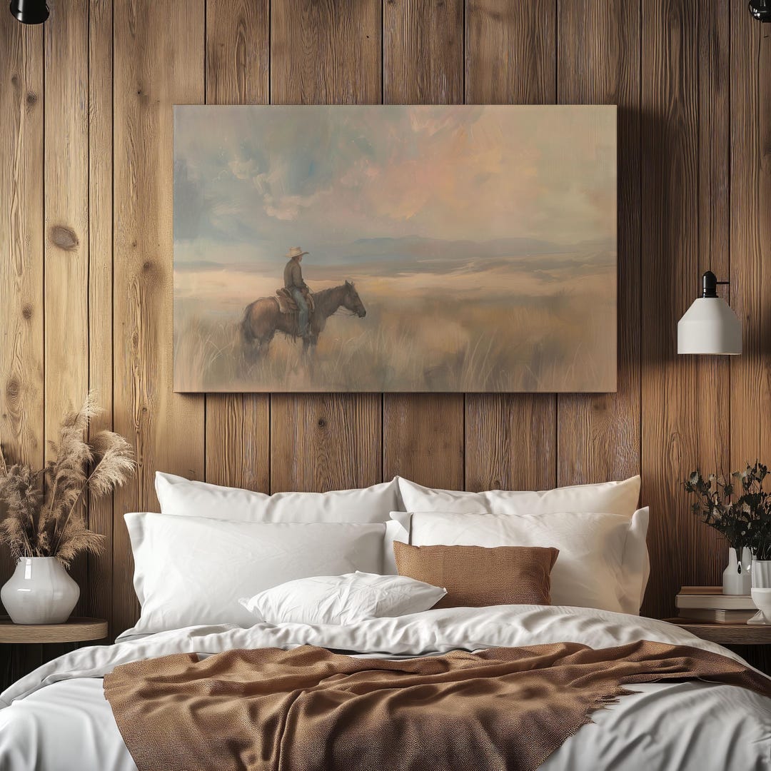 Western Canvas for Bedroom Vintage Cowboy Painting Soft Tone Western ...