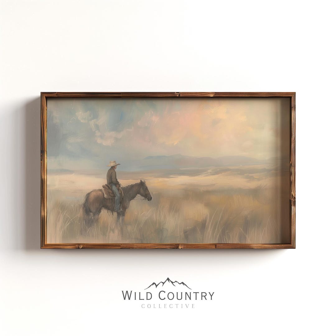Western Cowboy Oil Painting Art Print Montana Wall Art Vintage Cowboy ...
