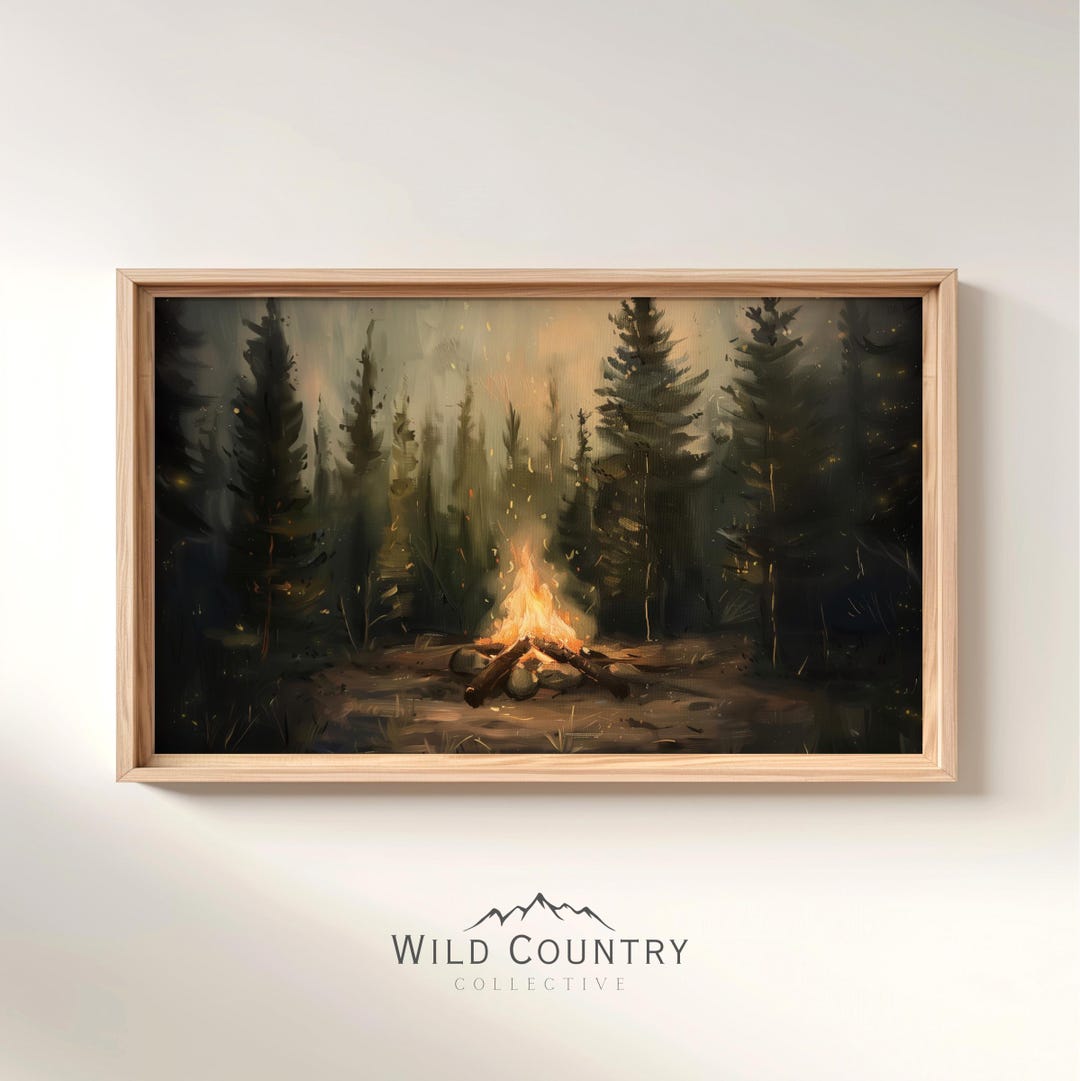Printable Rustic Campfire Wall Art, Camping Theme Wall Art, Cabin Decor ...