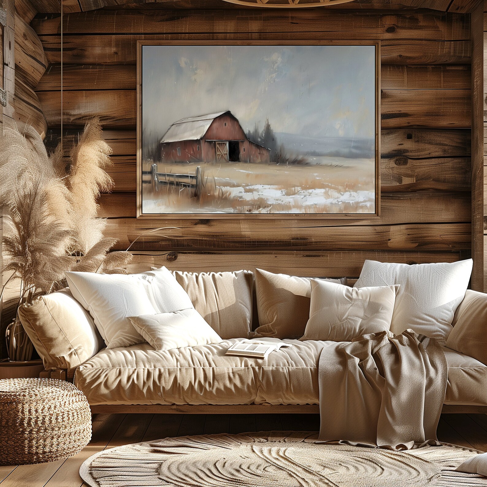 Printable Vintage Old Rustic Barn Wall Art, Wooden Barn Painting, Farm ...